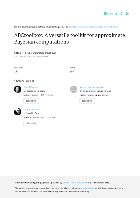 Pdf Abctoolbox A Versatile Toolkit For Approximate Bayesian Computations