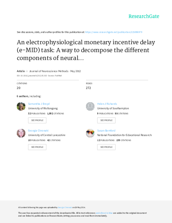 (PDF) An electrophysiological Monetary Incentive Delay(e-MID) task: A ...