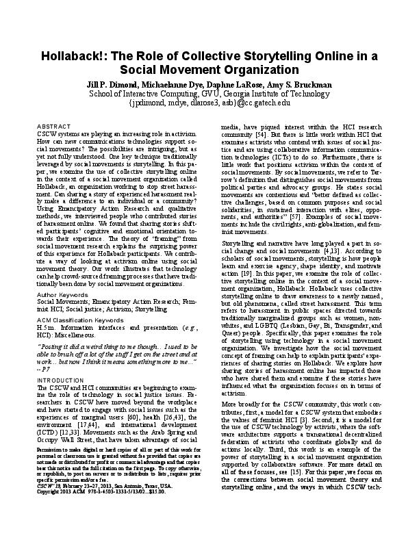 (PDF) Hollaback!: The Role of Collective Storytelling Online in a ...