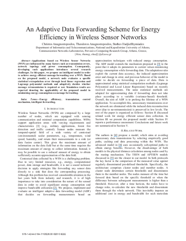 Pdf An Adaptive Data Forwarding Scheme For Energy Efficiency In Wireless Sensor Networks