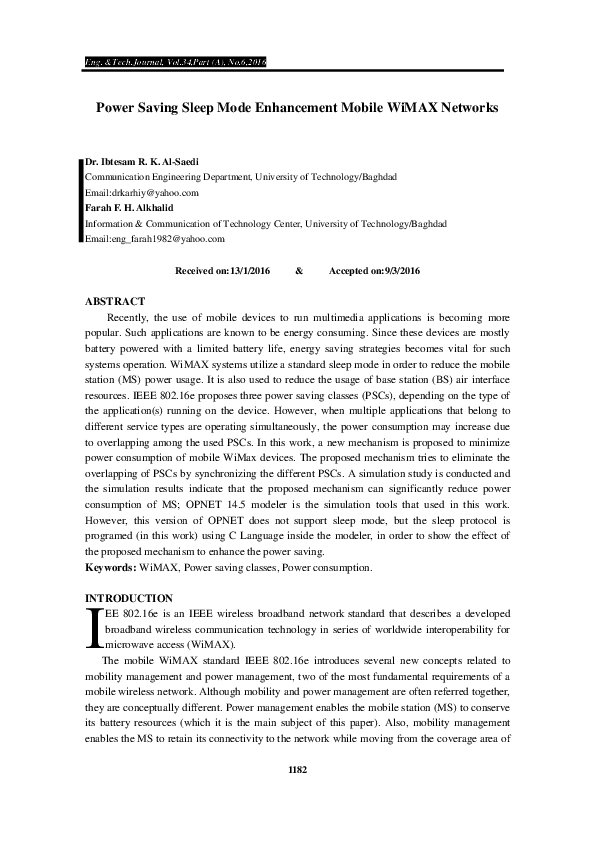 (PDF) Power Saving Sleep Mode Enhancement Mobile WiMAX Networks