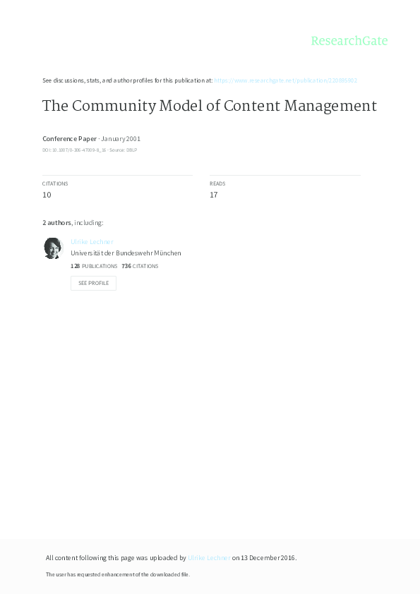 (PDF) The Community Model of Content Management | Ulrike Lechner ...