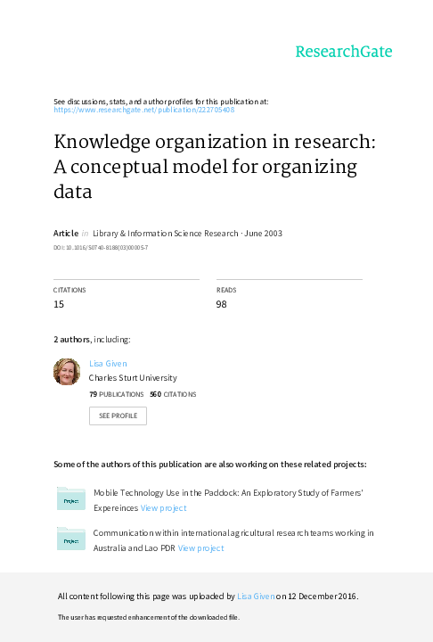 (PDF) Knowledge organization in research: A conceptual model for ...