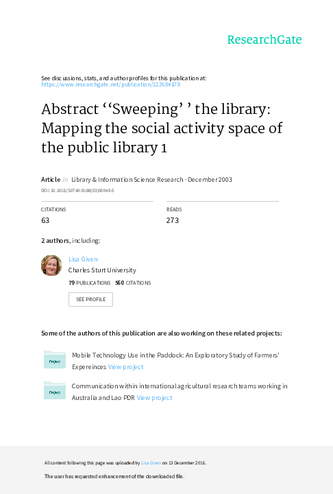 (PDF) “Sweeping” the library: Mapping the social activity space of the ...