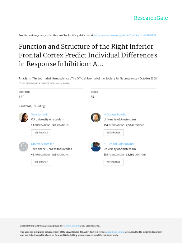 (PDF) Function and structure of the right inferior frontal cortex ...