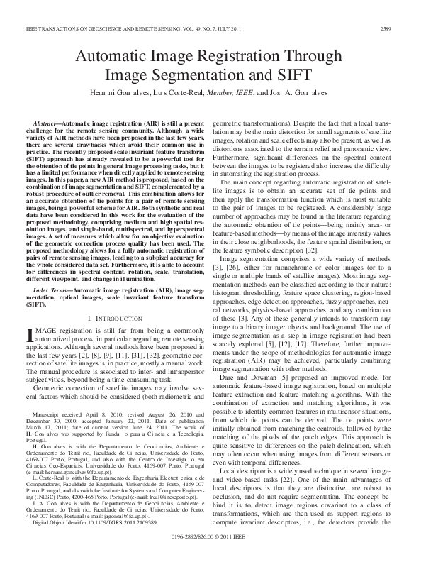 Pdf Automatic Image Registration Through Image Segmentation And Sift