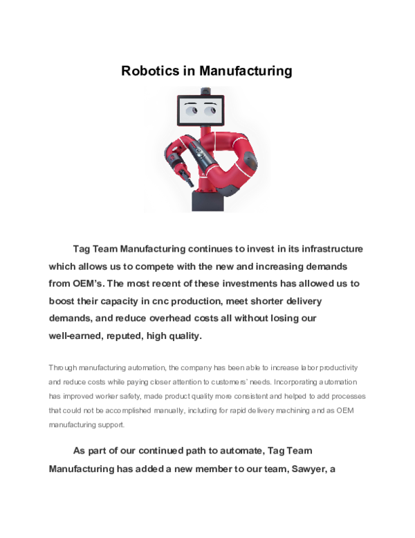 (PDF) Robotics in Manufacturing
