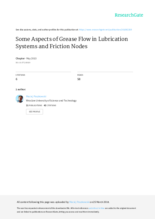 (PDF) Some Aspects of Grease Flow in Lubrication Systems and Friction Nodes