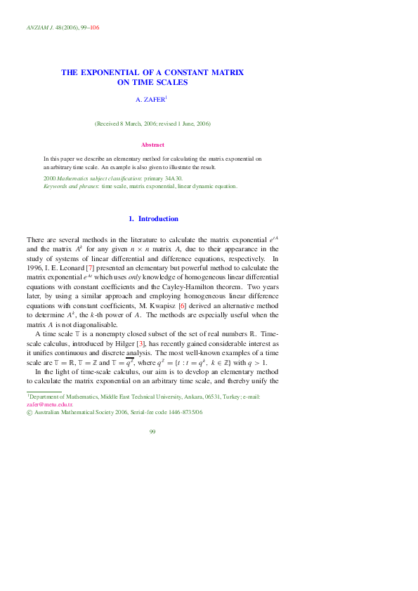 (PDF) The exponential of a constant matrix on time scales