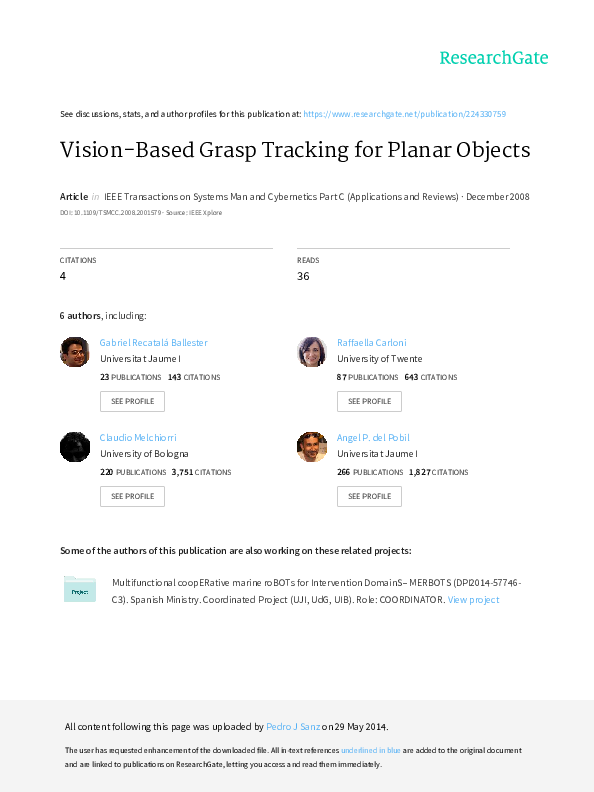 (PDF) Vision-Based Grasp Tracking for Planar Objects