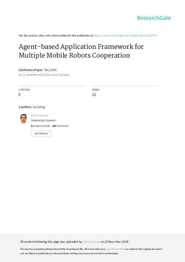Pdf Agent Based Application Framework For Multiple Mobile Robots Cooperation