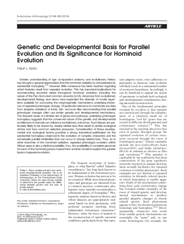 (PDF) Genetic and Developmental Basis for Parallel Evolution and its ...