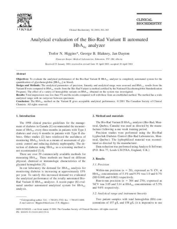 (PDF) Analytical evaluation of the Bio-Rad Variant II automated HbA1C ...