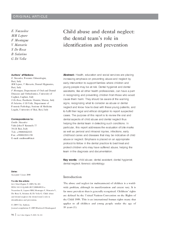 (PDF) Child abuse and dental neglect: the dental team’s role in ...