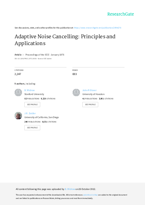 (PDF) Adaptive noise cancelling: Principles and applications