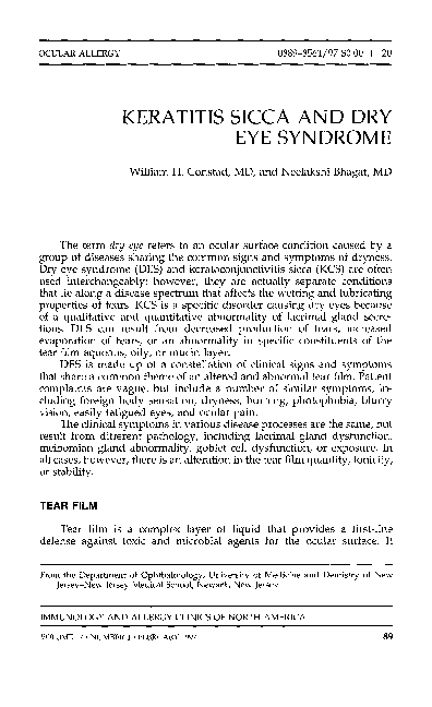 (PDF) Keratitis Sicca and Dry Eye Syndrome