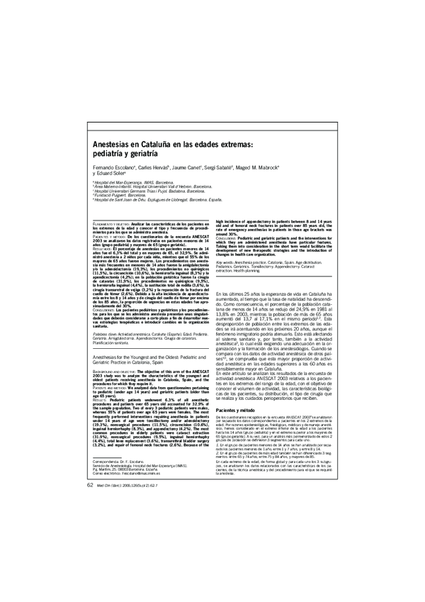 (PDF) Anestesias en Cataluña en las edades extremas: pediatría y geriatría
