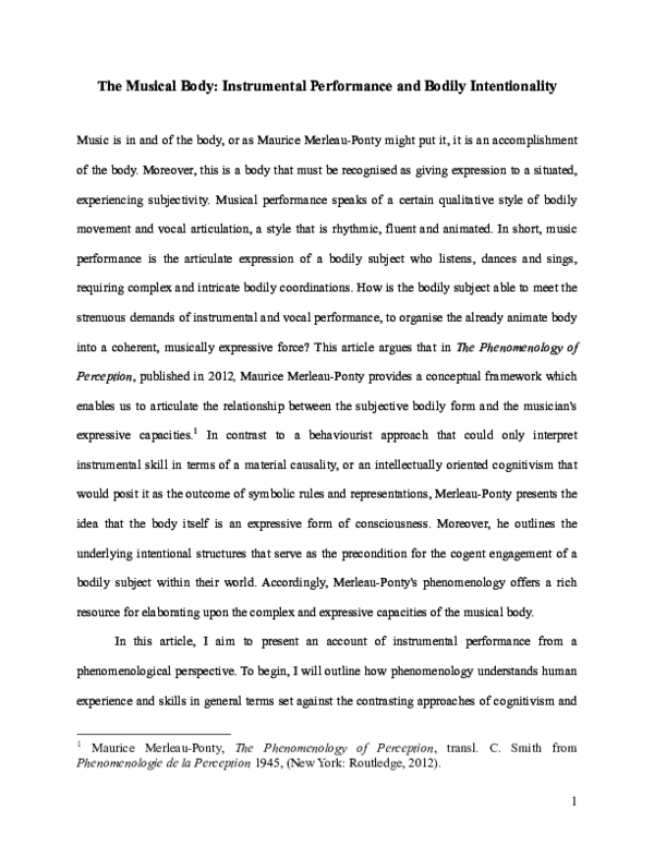 (PDF) The Musical Body: Instrumental Performance and Bodily Intentionality