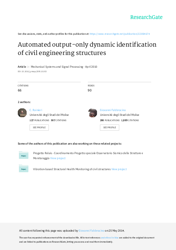 Pdf Automated Output Only Dynamic Identification Of Civil Engineering