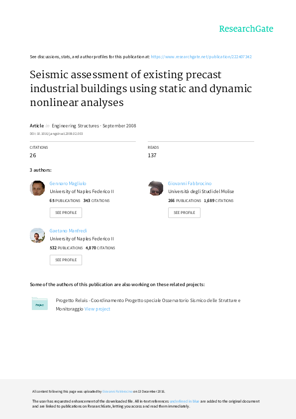 (PDF) Seismic assessment of existing precast industrial buildings using ...