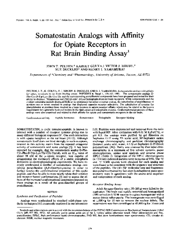 (PDF) Somatostatin analogs with affinity for opiate receptors in rat ...