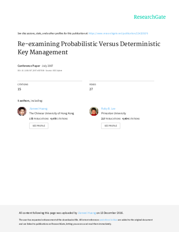 (PDF) Re-examining Probabilistic Versus Deterministic Key Management
