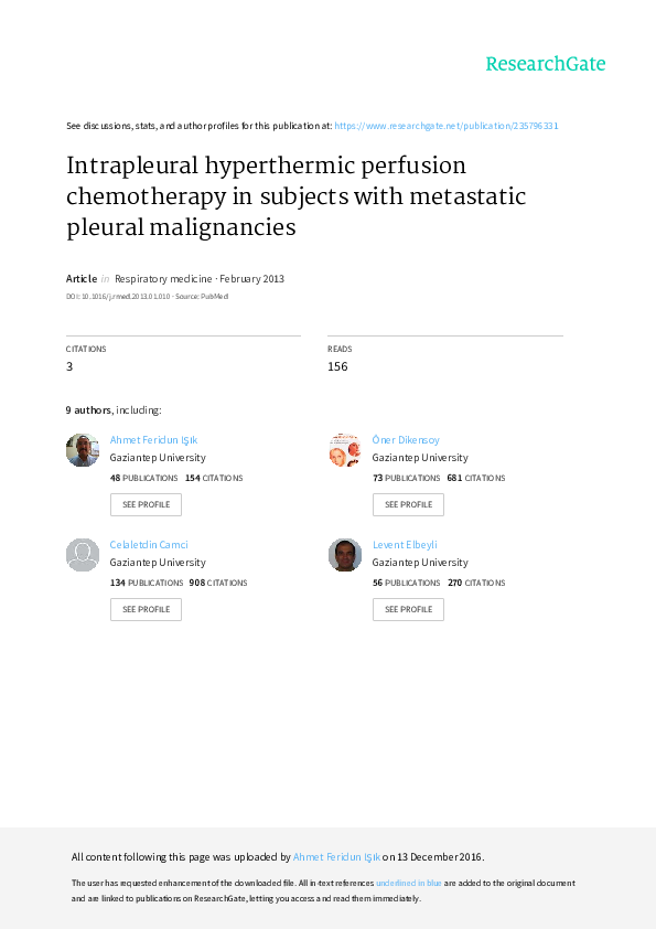 (PDF) Intrapleural hyperthermic perfusion chemotherapy in subjects with ...