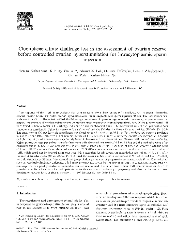 (PDF) Clomiphene citrate challenge test in the assessment of ovarian ...