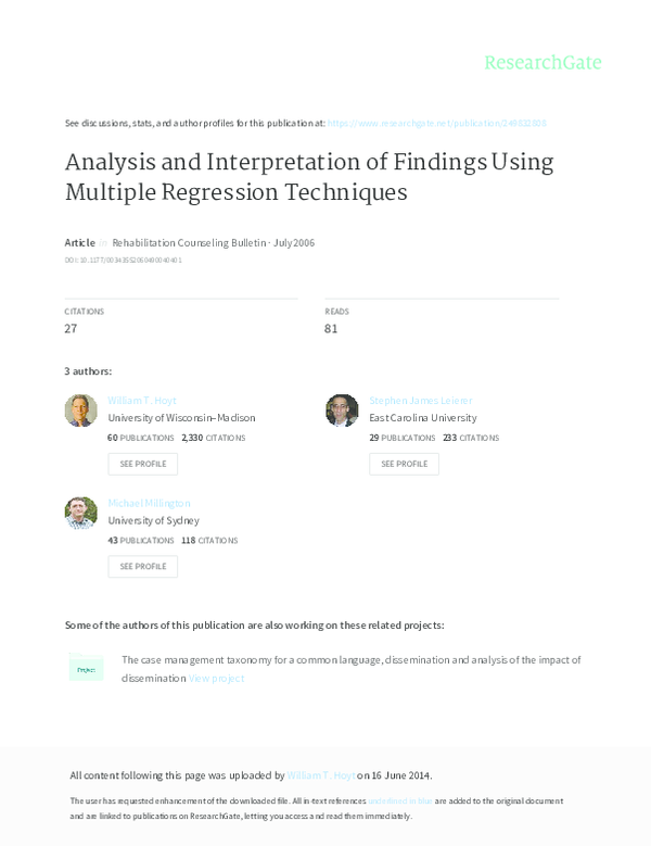 Pdf Analysis And Interpretation Of Findings Using Multiple Regression