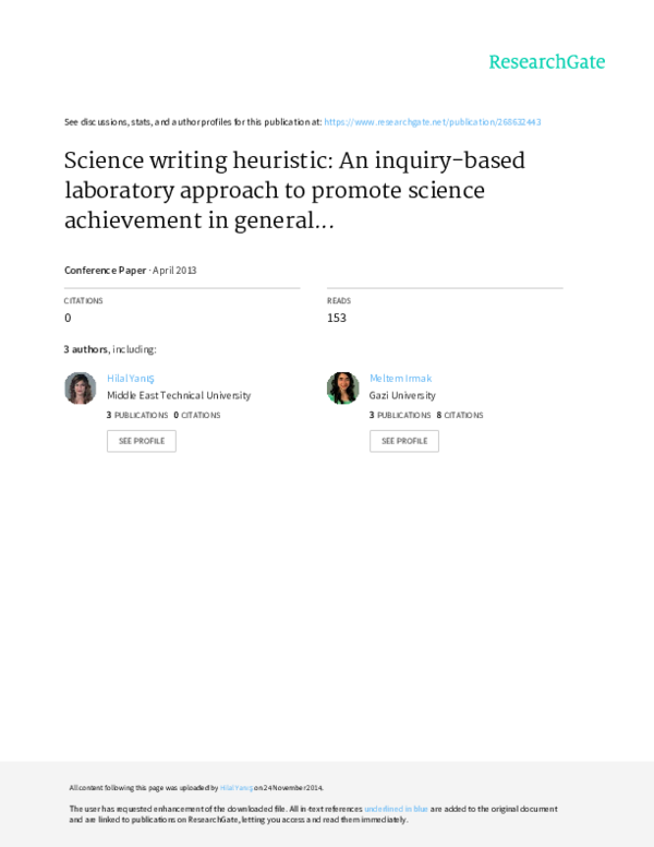 (PDF) Science writing heuristic: An inquiry-based laboratory approach ...