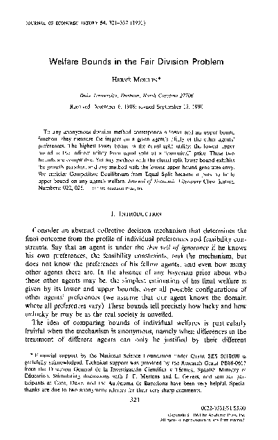 (PDF) Welfare bounds in the fair division problem