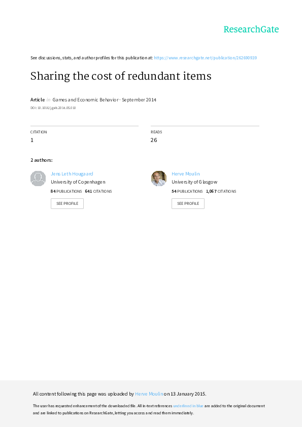 (PDF) Sharing the cost of redundant items