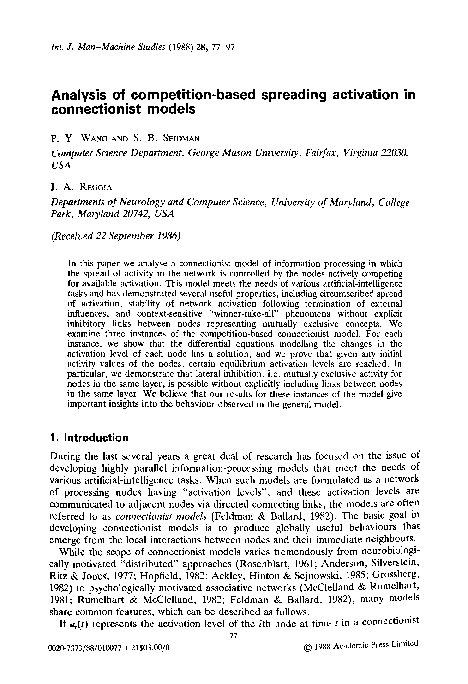 (PDF) Analysis of competition-based spreading activation in connectionist models