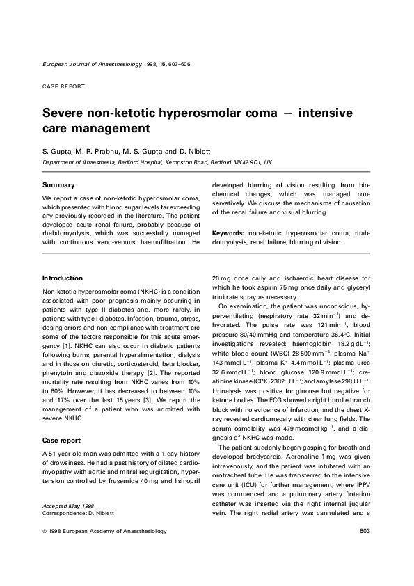 (PDF) Severe non-ketotic hyperosmolar coma - intensive care management