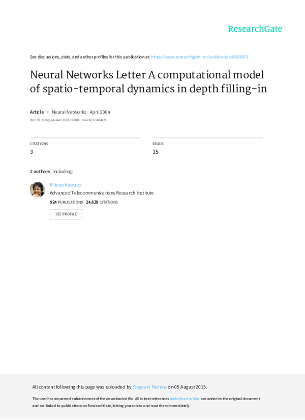 (PDF) Neural Networks Letter A computational model of spatio-temporal dynamics in depth filling-in