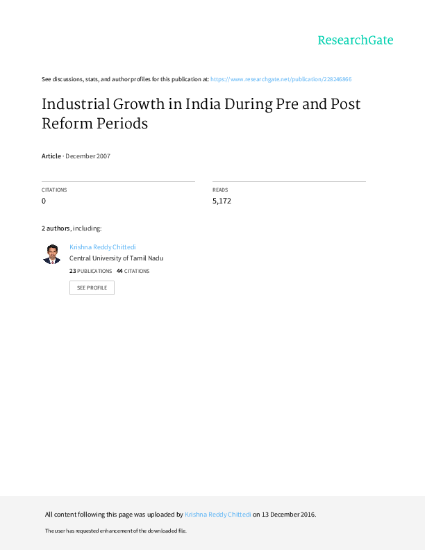 (PDF) Industrial Growth in India During Pre and Post Reform Periods