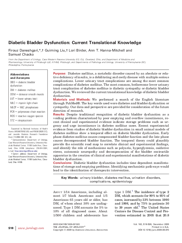 (PDF) Diabetic Bladder Dysfunction: Current Translational Knowledge