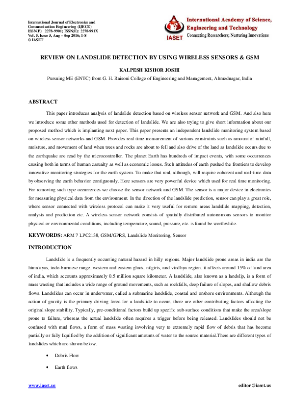 (PDF) REVIEW ON LANDSLIDE DETECTION BY USING WIRELESS SENSORS & GSM