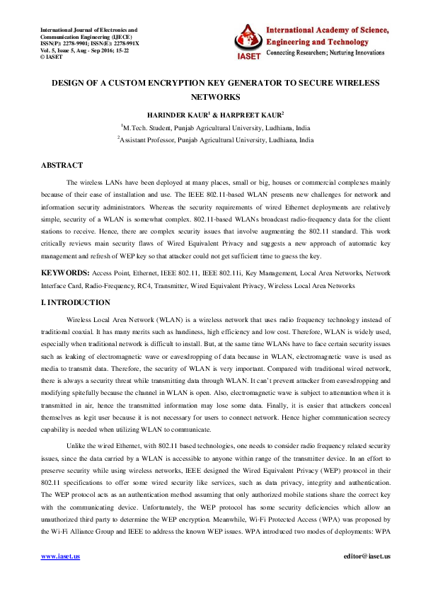 (PDF) DESIGN OF A CUSTOM ENCRYPTION KEY GENERATOR TO SECURE WIRELESS ...