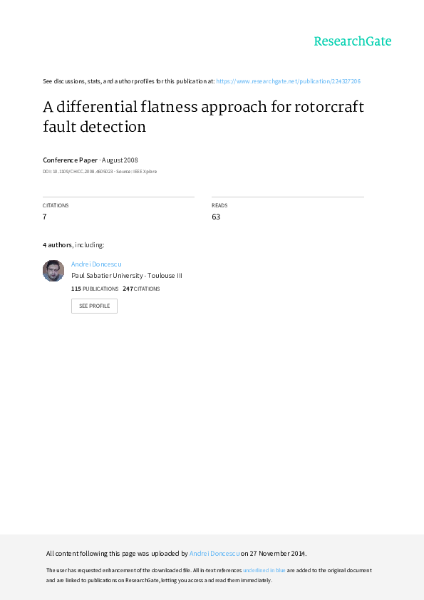 (PDF) A Differential Flatness Approach for Rotorcraft Fault Detection