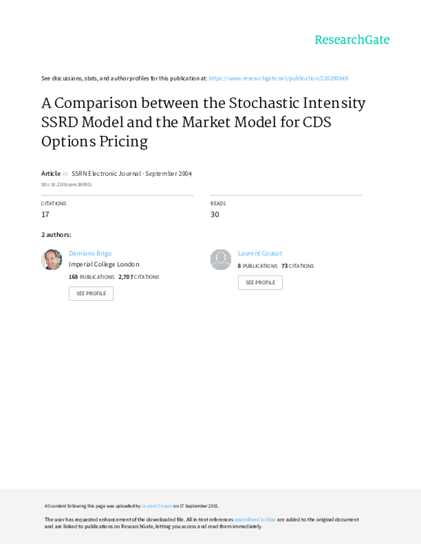 (PDF) A comparison between the stochastic intensity ssrd model and the ...