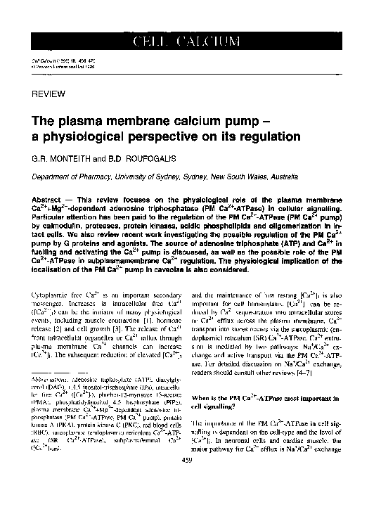 (PDF) The plasma membrane calcium pump-a physiological perspective on ...
