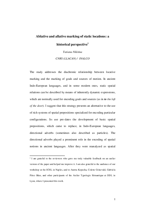 (PDF) Ablative and allative marking of static locations: A historical ...