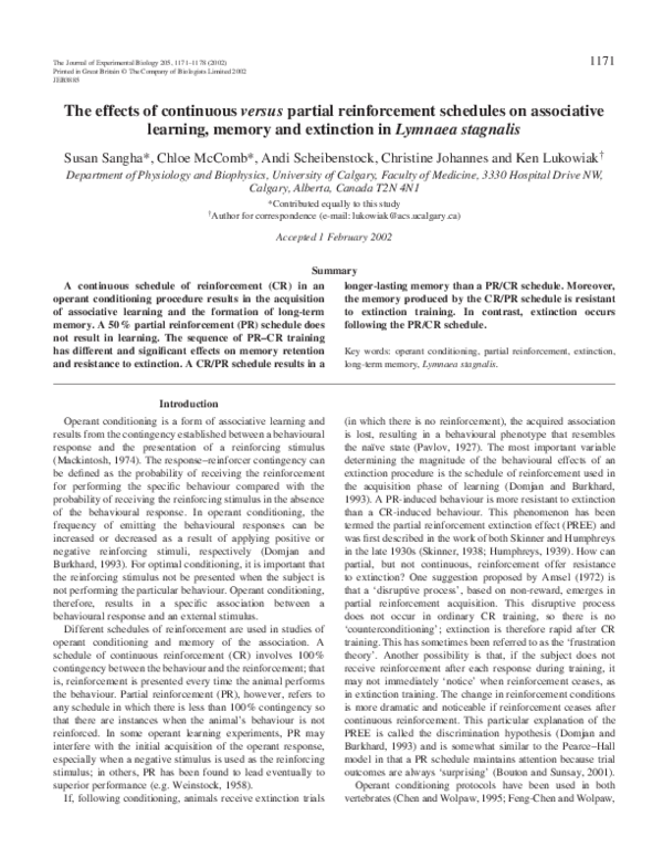 (PDF) The effects of continuous versus partial reinforcement schedules on associative learning ...
