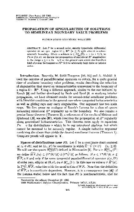 Pdf Propagation Of Singularities Of Solutions To Semilinear Boundary Value Problems Florin