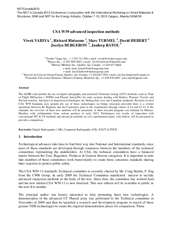 (PDF) CSA W59 advanced inspection methods
