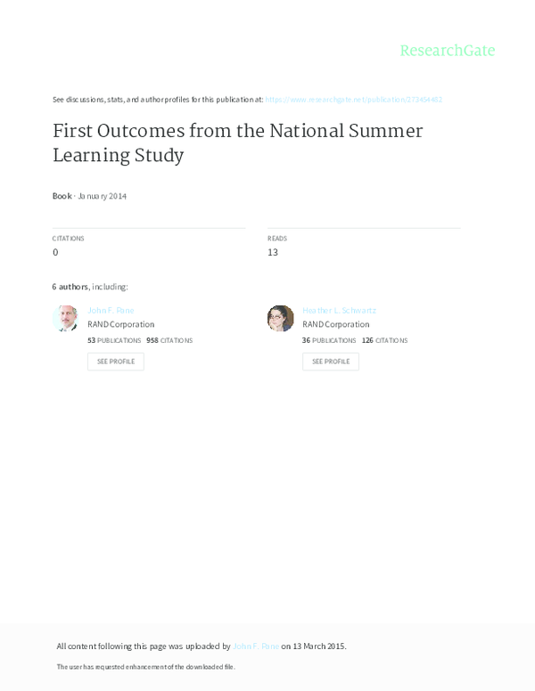 (PDF) First Outcomes from the National Summer Learning Study
