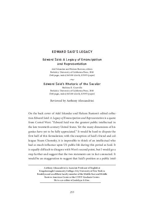 (PDF) EDWARD SAID'S LEGACY