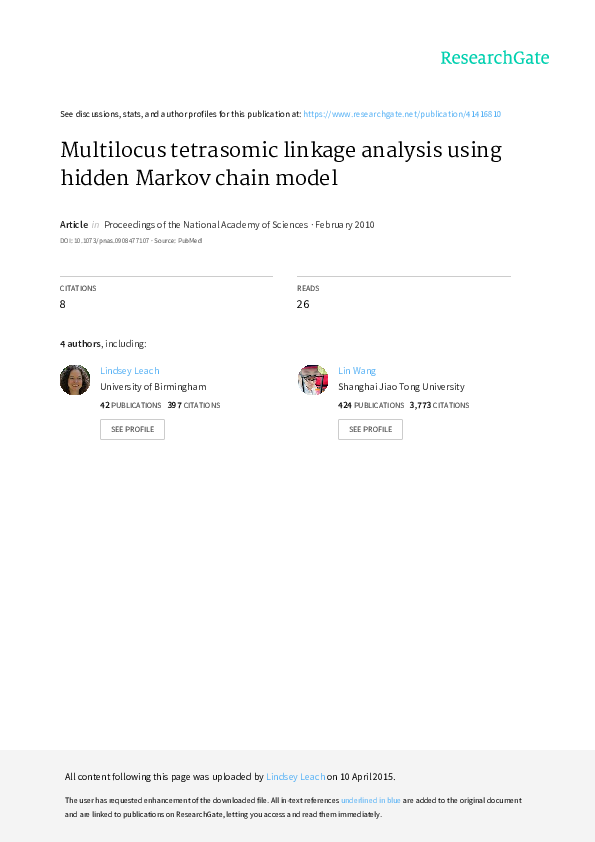 (PDF) Multilocus tetrasomic linkage analysis using hidden Markov chain model