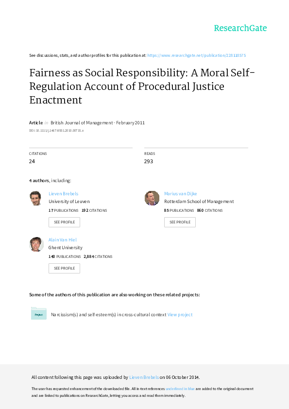 (PDF) Fairness as Social Responsibility: A Moral Self‐regulation ...